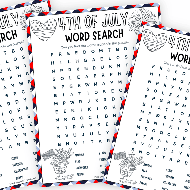 Free Printable 4th of July Word Search Game