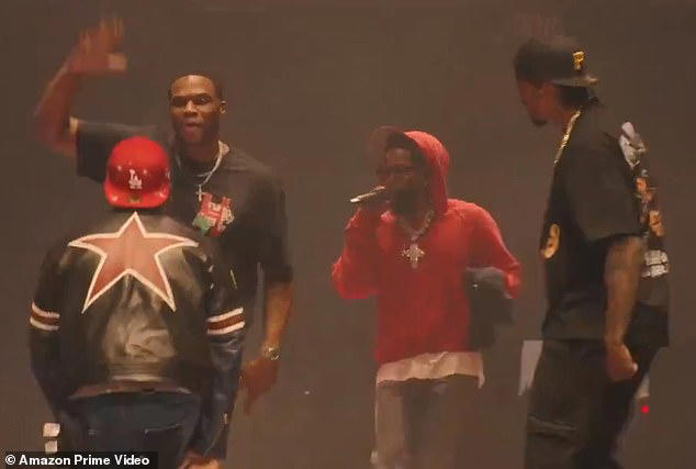 Russell Westbrook and DeMar DeRozan join Kendrick Lamar onstage... as ... Russell Westbrook and DeMar DeRozan join Kendrick Lamar onstage... as ...