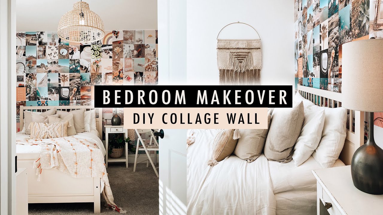 Bedroom makeover with DIY collage wall ideas for less