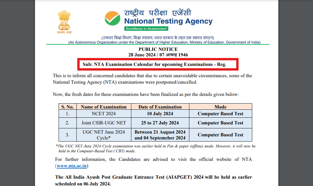 NTA issues new dates for UGC NET, NCET and Joint CSIR-UGC NET, will be ... NTA issues new dates for UGC NET, NCET and Joint CSIR-UGC NET, will be ...