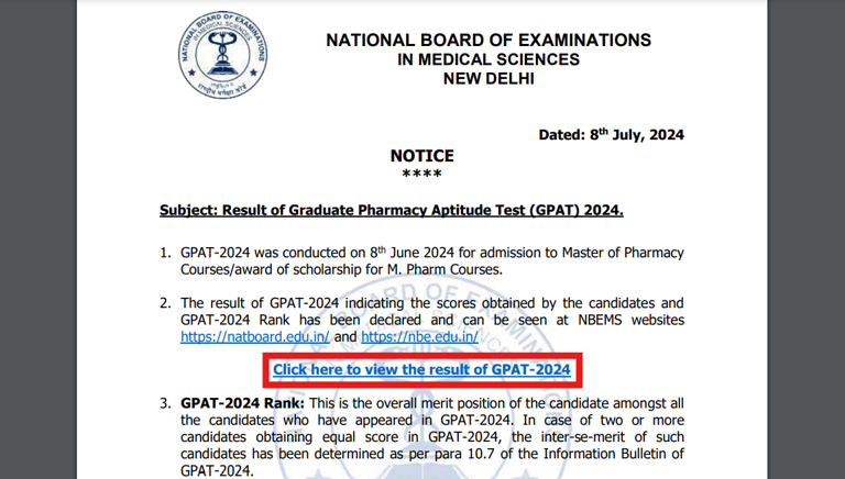 GPAT result 2024 declared at natboard.edu.in, 2 questions dropped from ... GPAT result 2024 declared at natboard.edu.in, 2 questions dropped from ...