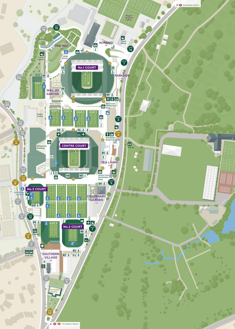 Map shows plan of iconic Wimbledon tennis grounds
