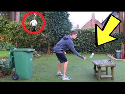 Water bottle flip trick shots (football edition)