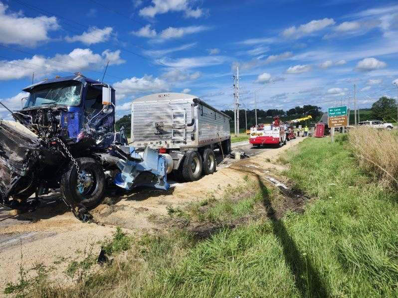 Semi, dump truck, and pickup collide on US 20; two people hospitalized Semi, dump truck, and pickup collide on US 20; two people hospitalized
