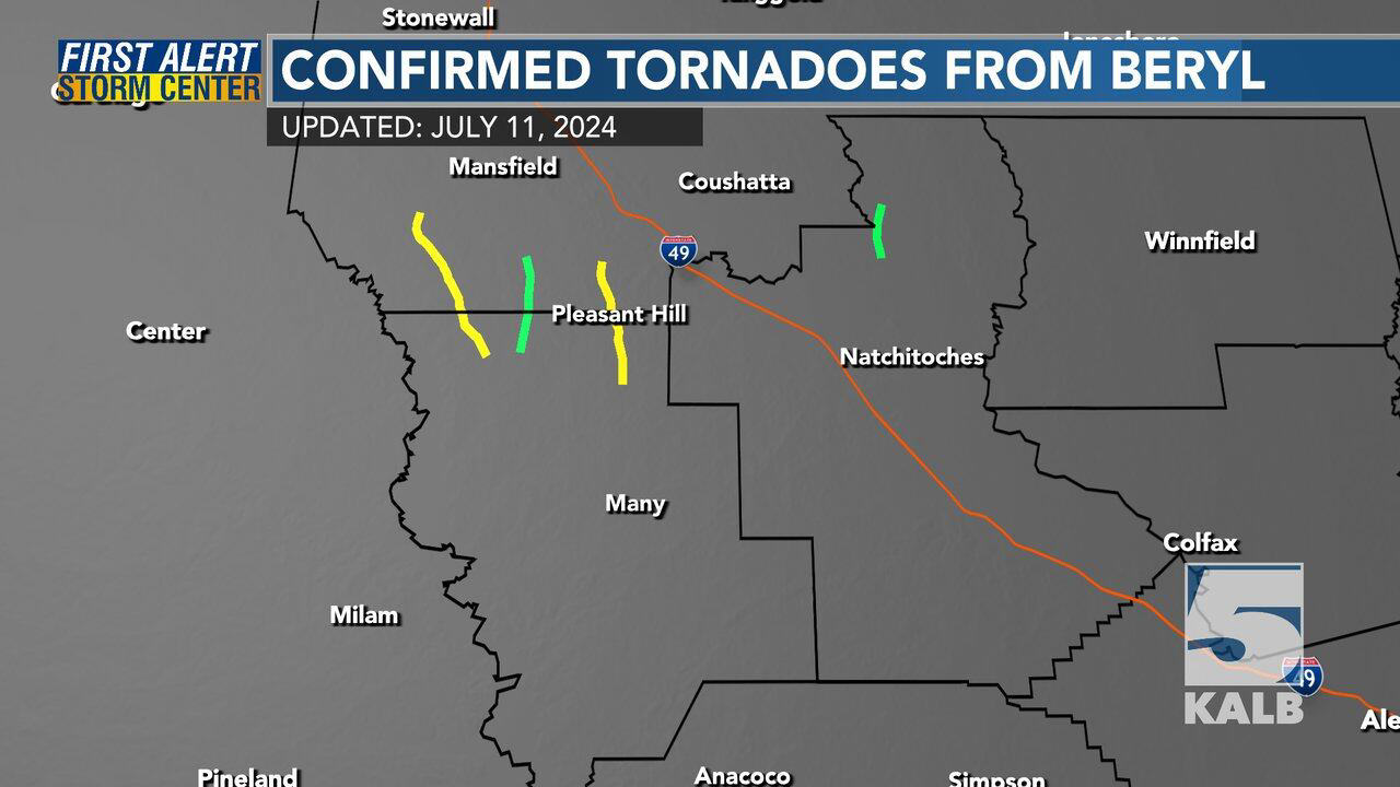 NWS confirms 4 tornadoes touched down in Cenla as a result of Beryl NWS confirms 4 tornadoes touched down in Cenla as a result of Beryl