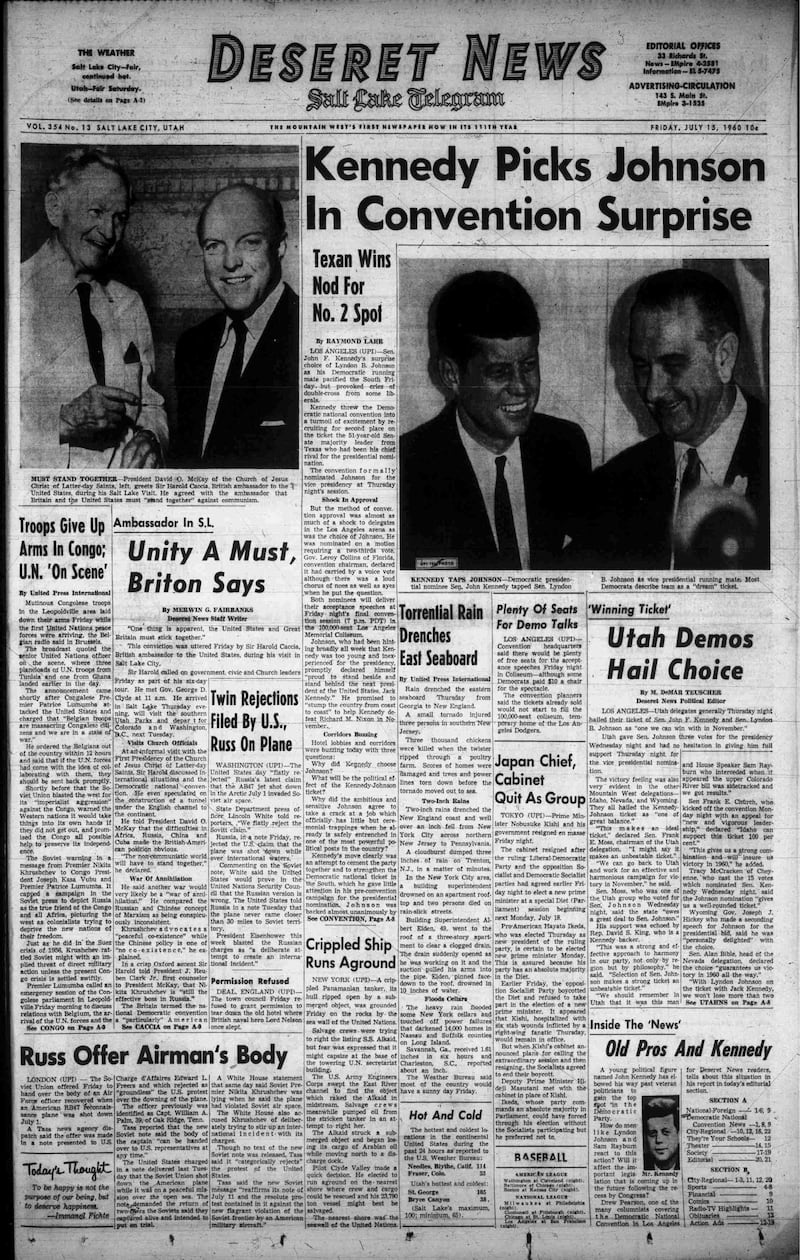 Deseret News archives: John F. Kennedy wins Democratic nomination in 1960