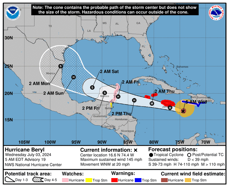 Hurricane Beryl tracker: See projected path of Category 5 storm Hurricane Beryl tracker: See projected path of Category 5 storm