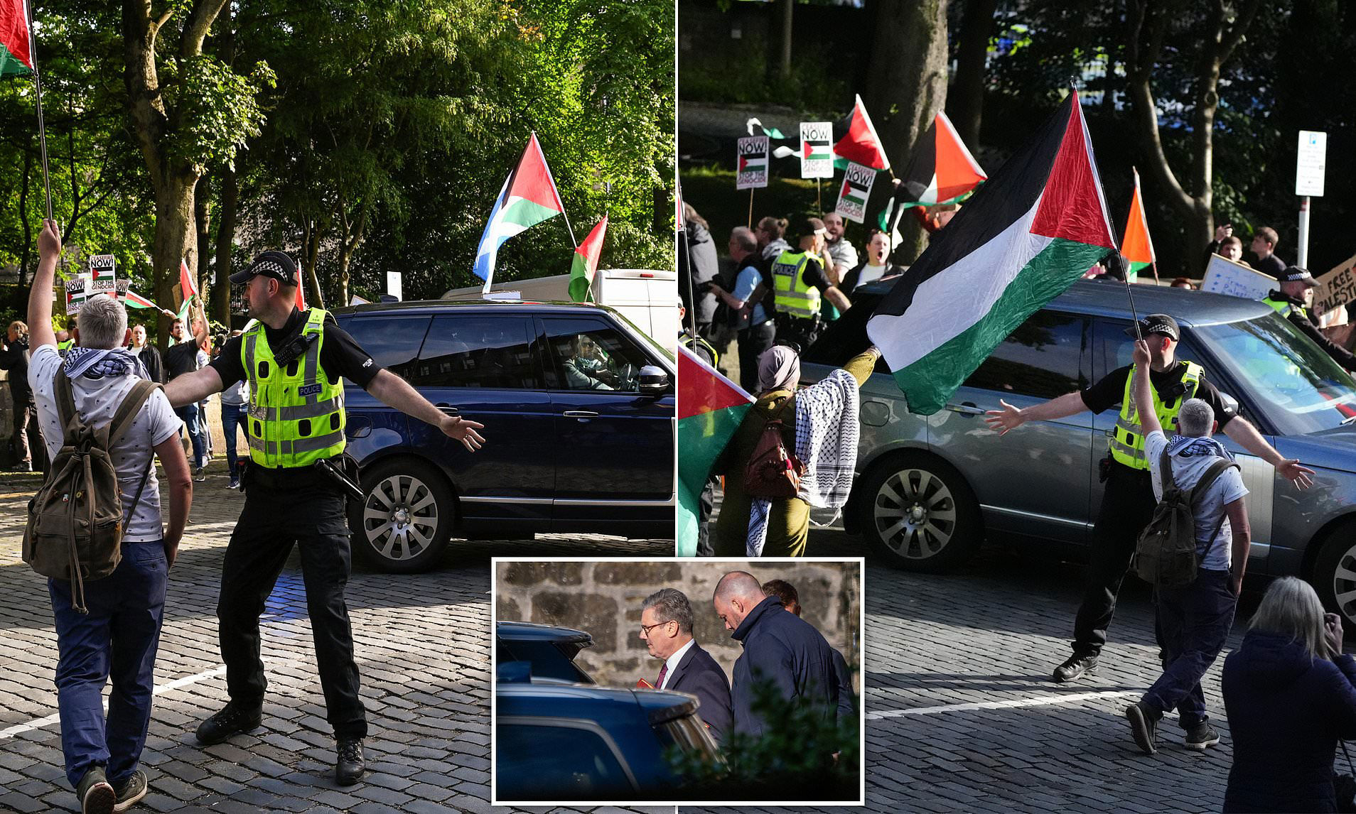 Pro-Palestinian protesters surround car carrying Sir Keir Starmer Pro-Palestinian protesters surround car carrying Sir Keir Starmer