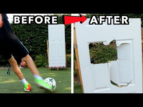 How many kicks for a football to break through a door?