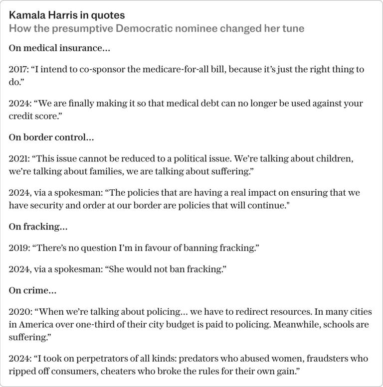 Kamala Harris reverses liberal positions as Republicans launch attack ads Kamala Harris reverses liberal positions as Republicans launch attack ads
