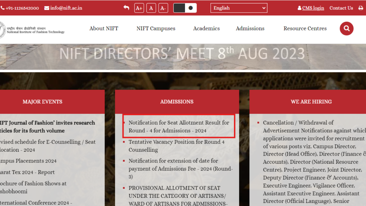 NIFT 2024 Round 4 seat allotment result released at nift.admissions.nic ... NIFT 2024 Round 4 seat allotment result released at nift.admissions.nic ...