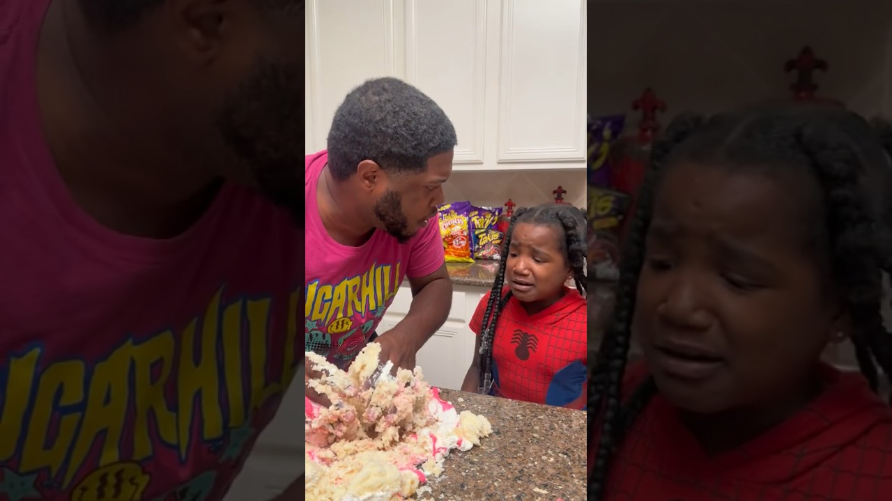 Dad destroys daughter’s birthday cake in seconds