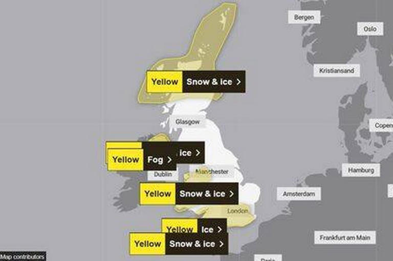 Met Office's new 12-hour snow warnings for three regions as temperature drops to -16C