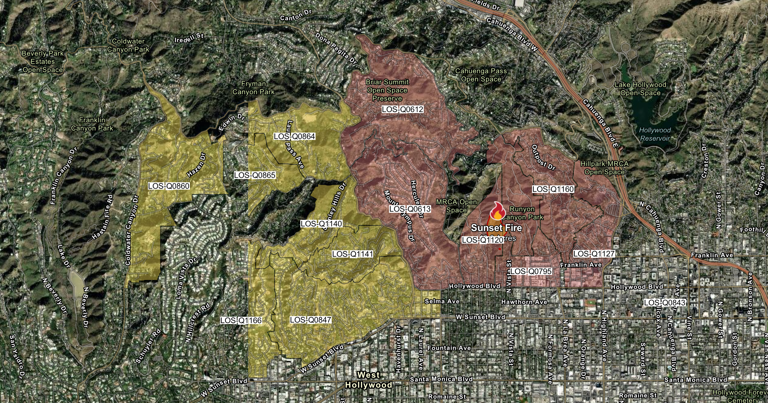 Hollywood Hills Fire Map: See Sunset Fire Perimeter, Evacuation Areas