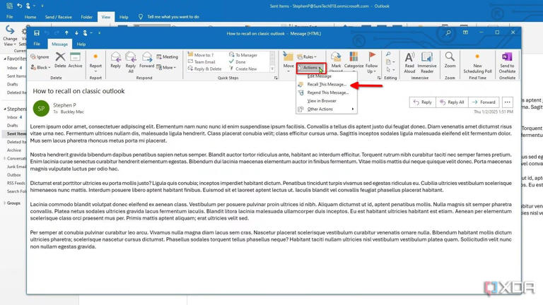 How to recall an email in Outlook
