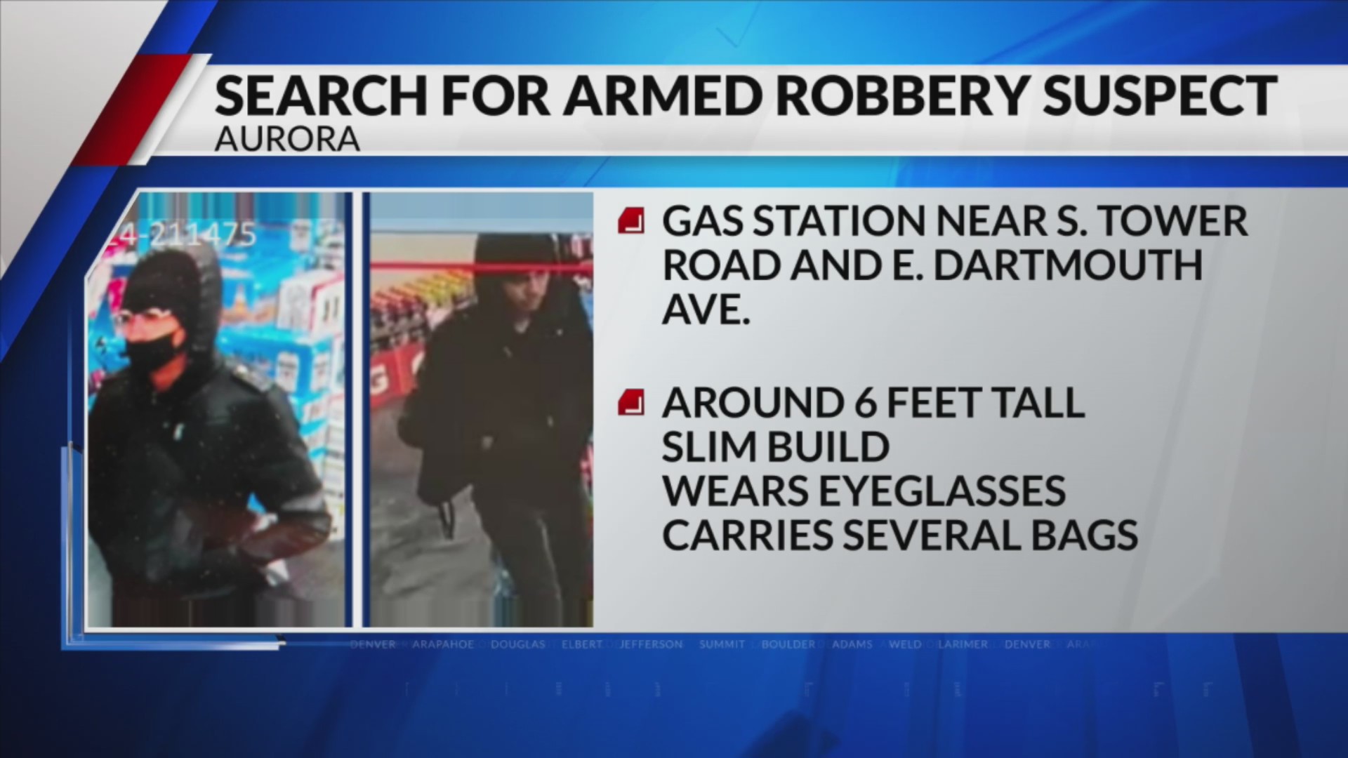 Alleged armed suspect wanted in Aurora robbery