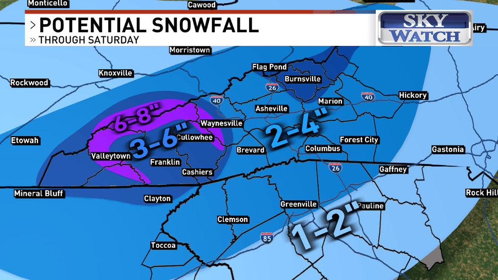 Snowfall up to 8 inches expected in parts of NC this weekend; Asheville ...