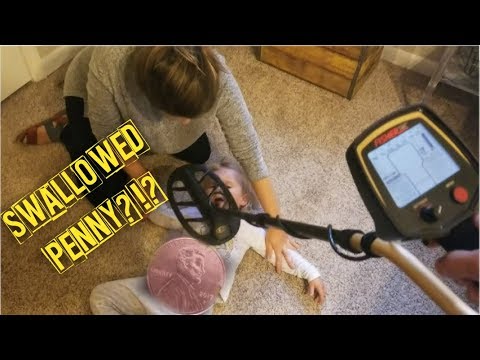 SWALLOWED COIN - Using my fisher F75 to metal detect my daughter