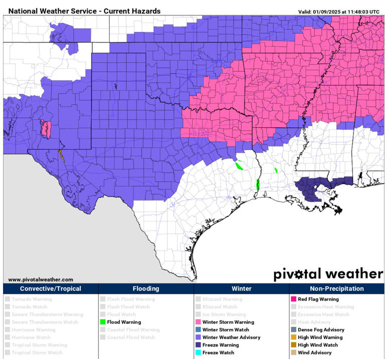 Texas Snow Map Shows Where Millions Face High-Risk Travel Warnings
