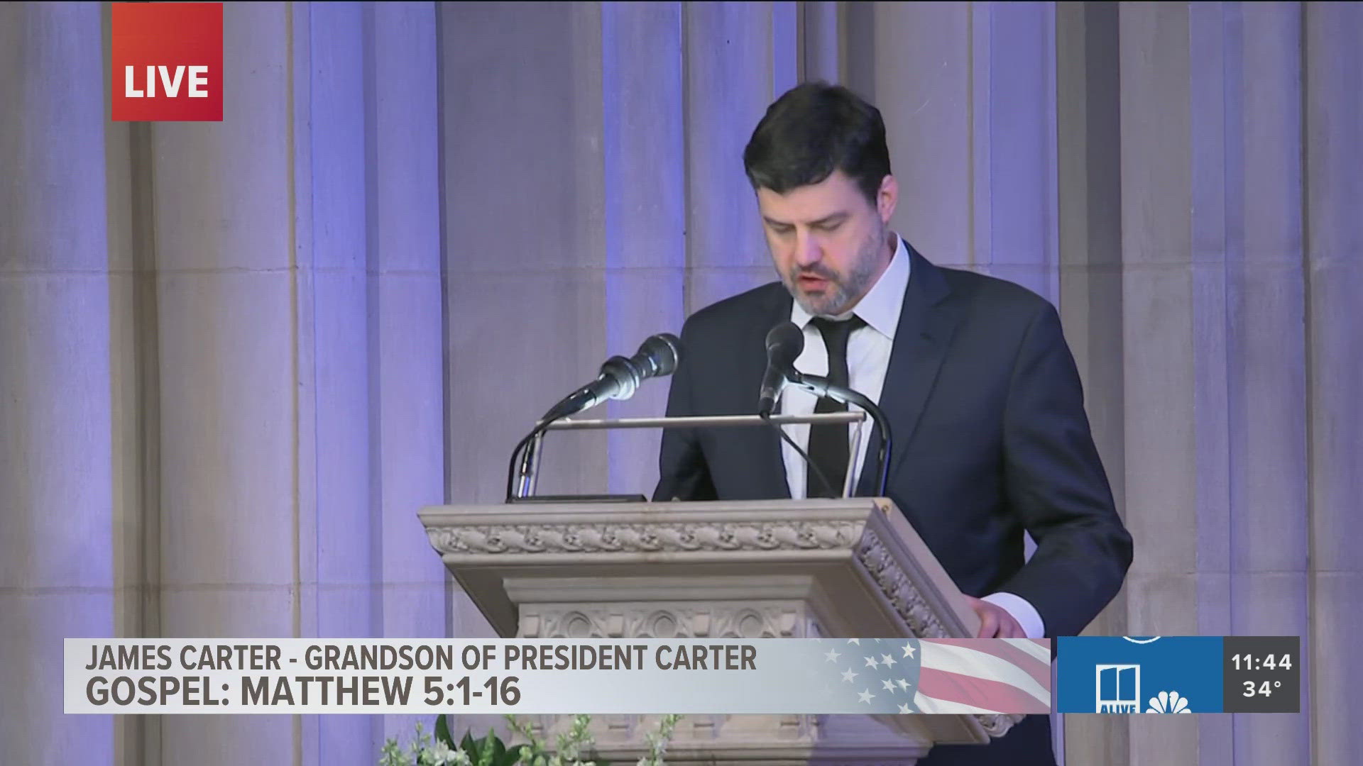 Jimmy Carter's grandson James Carter delivers Bible reading at funeral