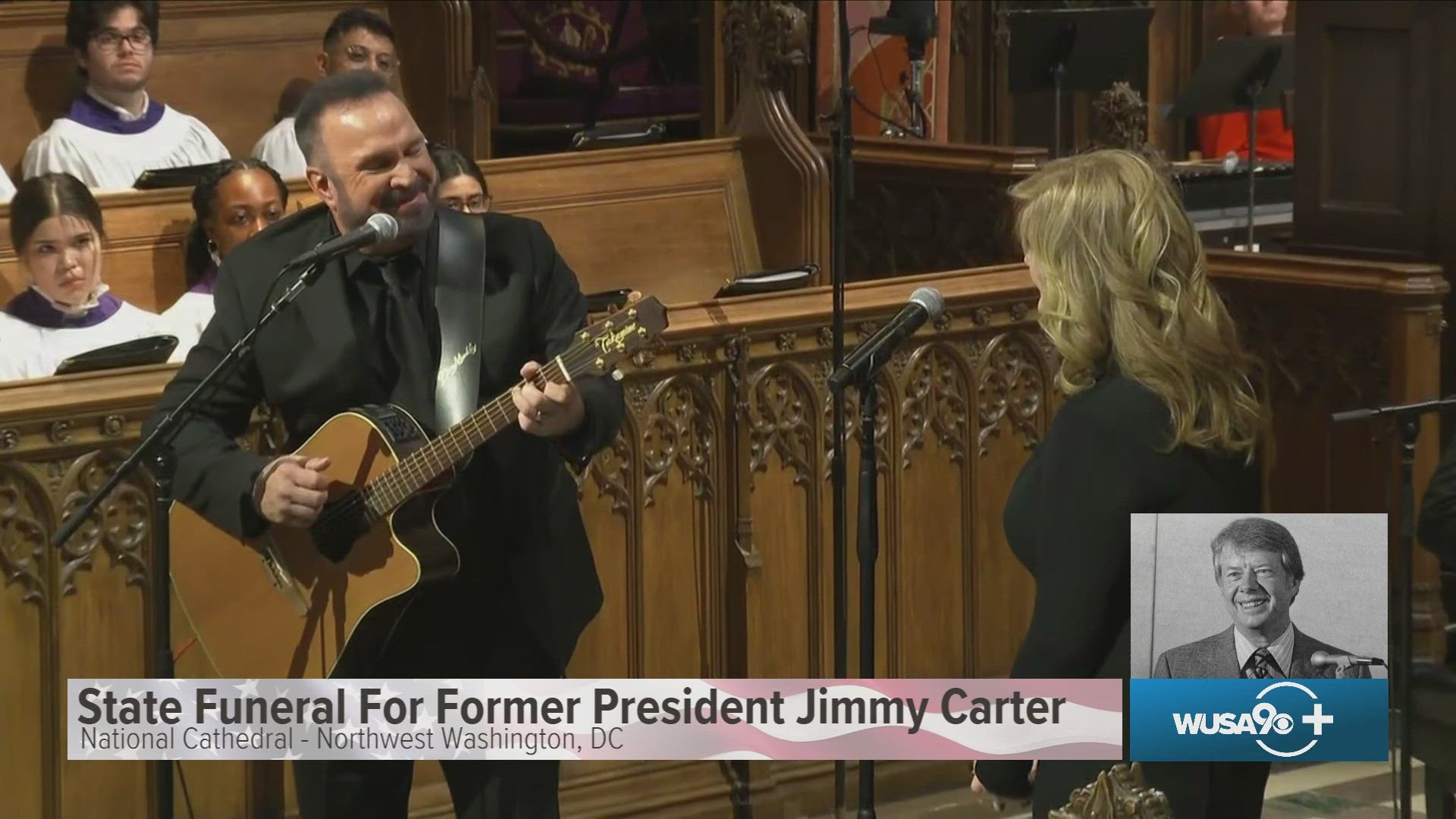 Garth Brooks performs 'Imagine' at President Carter's state funeral service