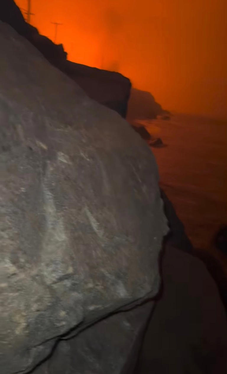 Actor Sebastian Harrison hides behind boulders with no escape as LA ...
