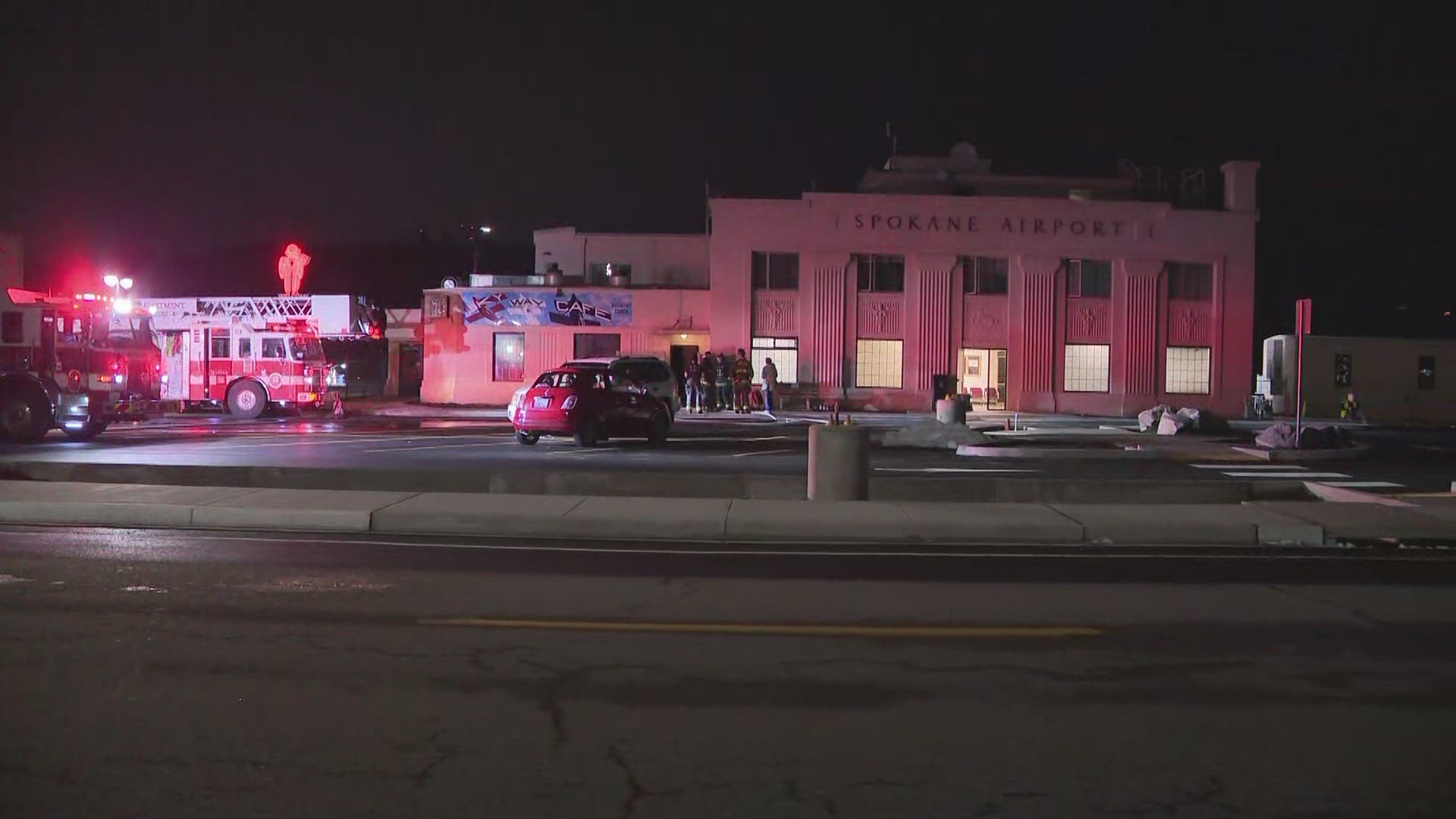 Spokane Fire Department responds to fire at Skyway Cafe at Felts Field
