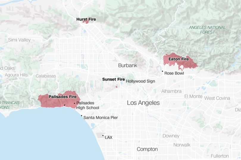 New map shows locations of 7 LA wildfires as iconic Hollywood sign ...