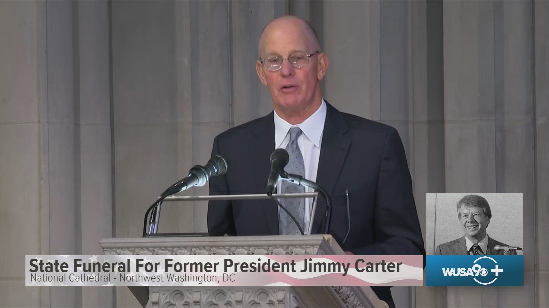 President Gerald Ford's son reads tribute to Jimmy Carter on his behalf