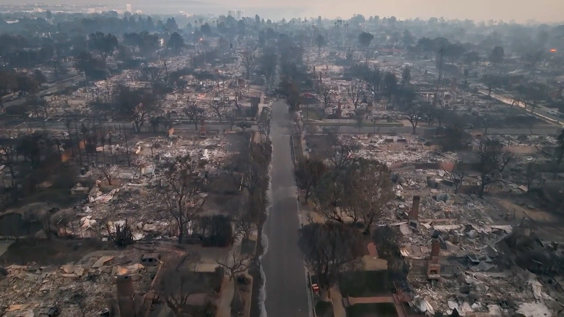 Aerial footage shows Pacific Palisades in ruins after Los Angeles wildfires