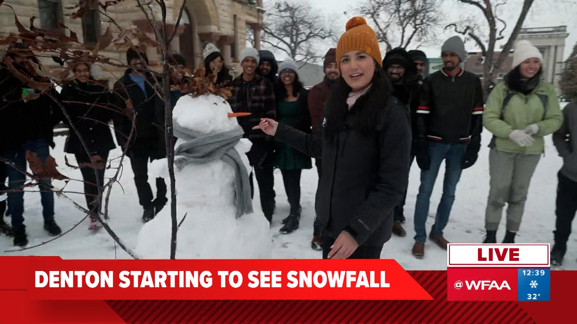 DFW Weather | Cotton Bowl preparations, snow falling in Denton