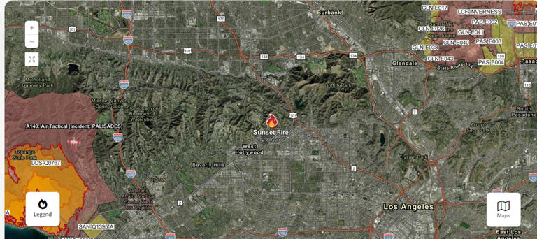 Sunset Fire Live Tracker: Map of Hollywood Blaze