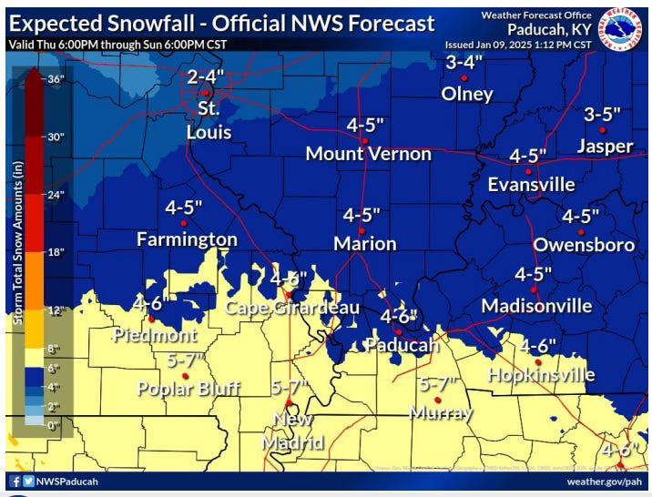 National Weather Service updates Friday snow totals forecast for Tri-State