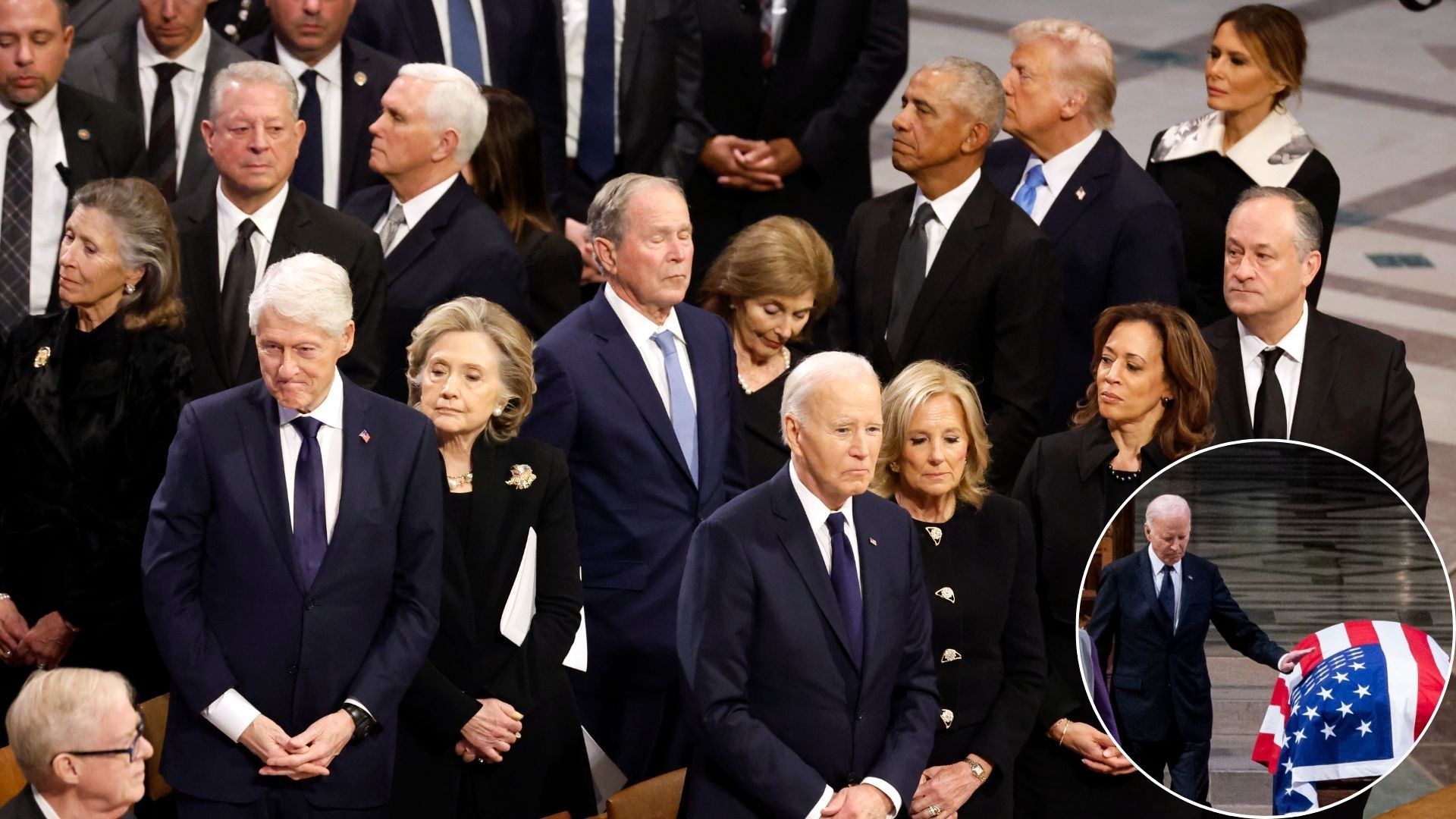 Trump, Obama, Bush, Clinton, Biden (et Harris) aux funérailles de Jimmy ...