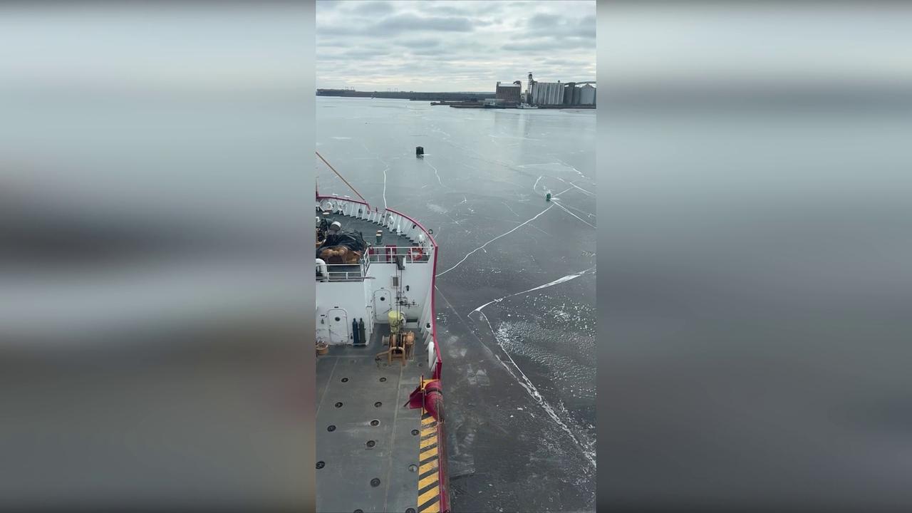 Coast Guard cutter ship begins ice breaking in Duluth, Minnesota