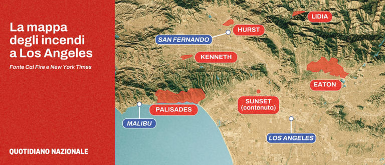 La mappa degli incendi che circondano Los Angeles: i grafici e le ...