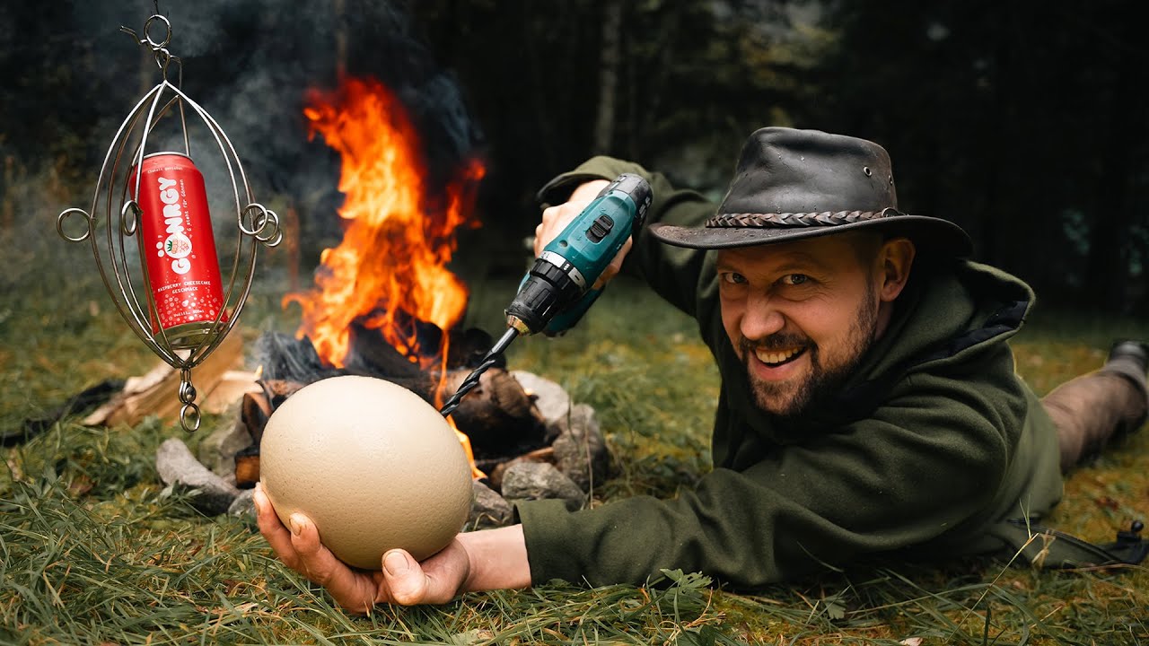 Huge Ostrich Egg drilled out over open fire! 🔥
