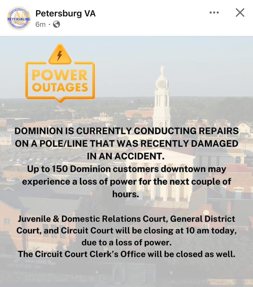 Up to 150 Dominion users may lose power in Petersburg Friday, unclear ...