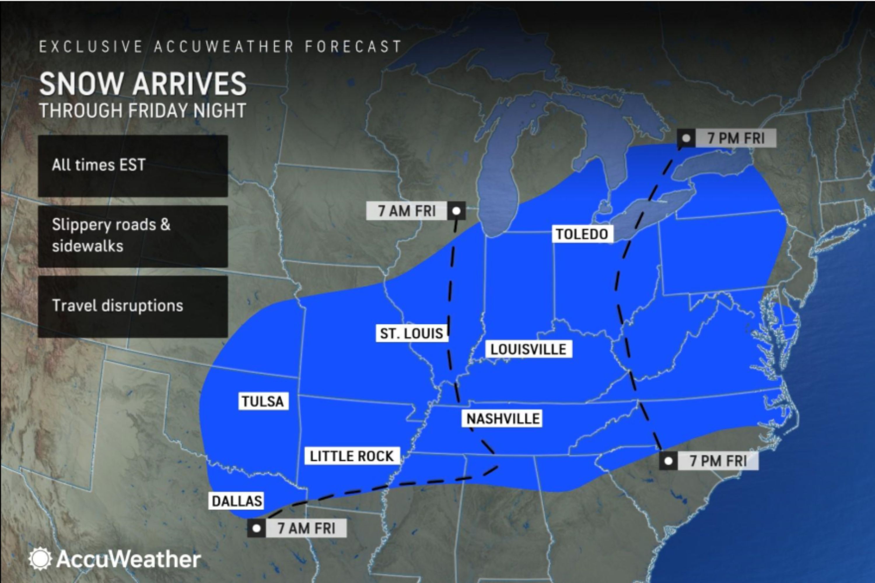 Map Shows States Forecast to See Snow Tonight