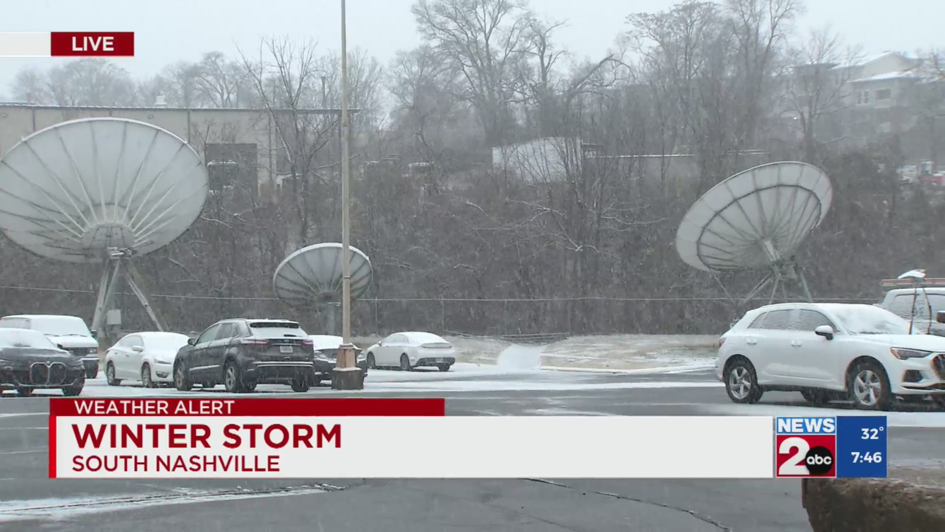 Snow outside News 2's studios