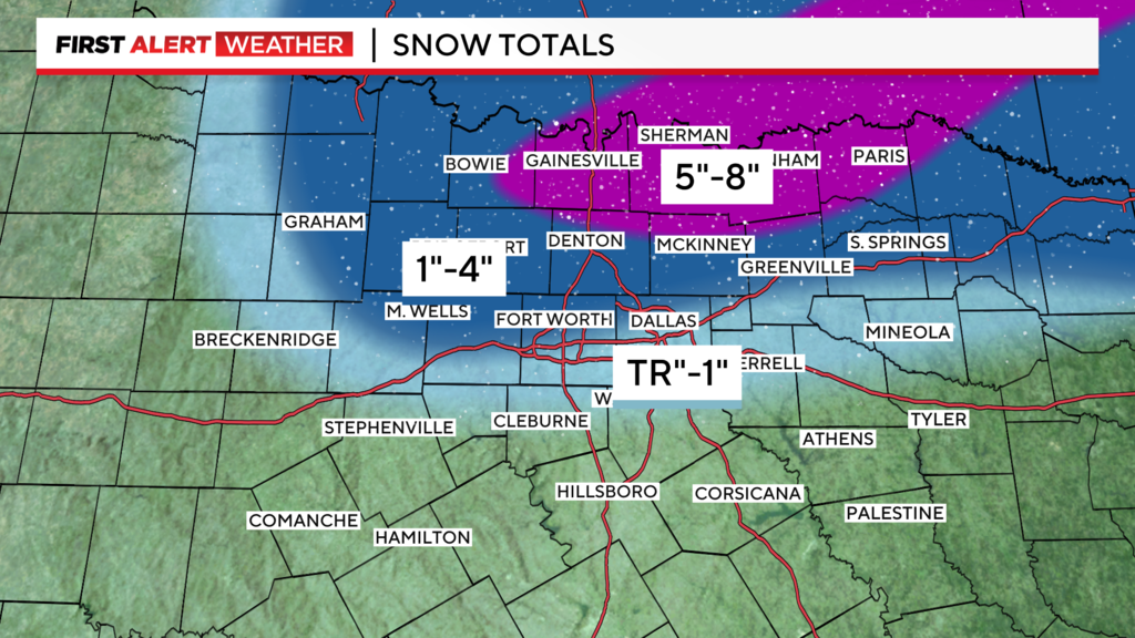 Here's how much snow fell across North Texas during the winter storm