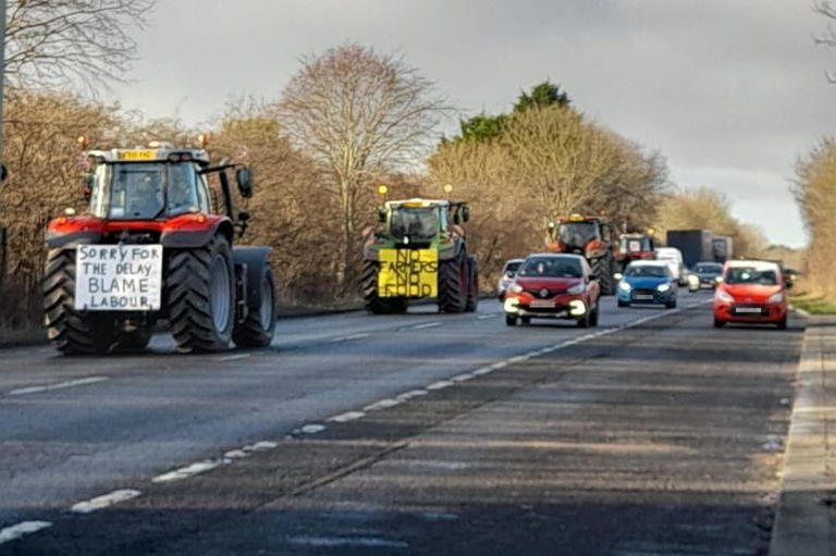 Dozens of tractors spotted protesting on the A46 as farmers take action