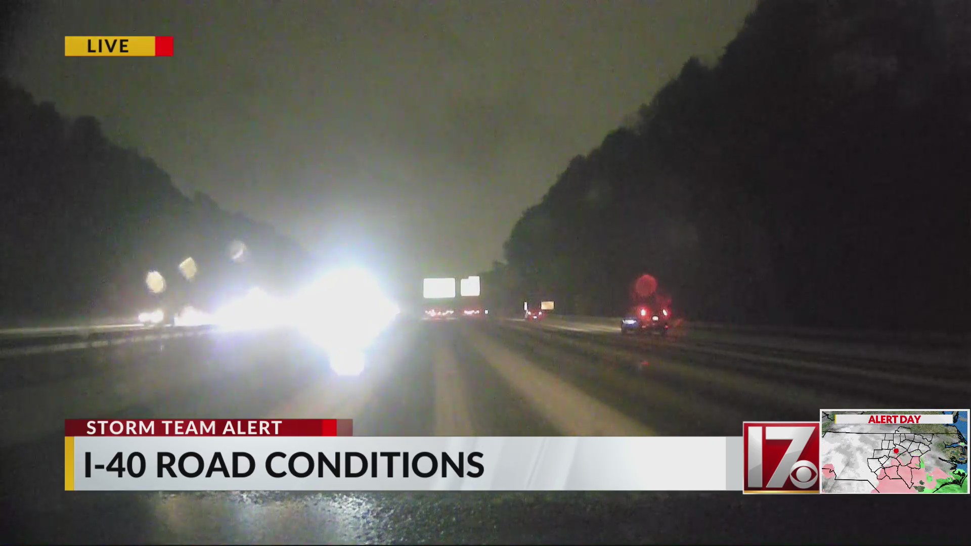 I-40 road conditions in central North Carolina