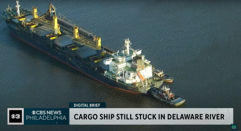 623-Foot Cargo Ship Stuck In The Middle Of The Delaware River