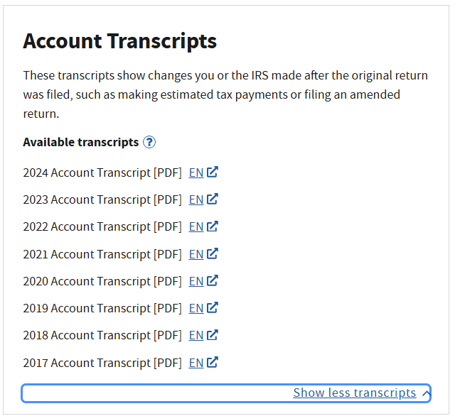 How To Download Your IRS Account Transcript to Look Up Your Estimated ...