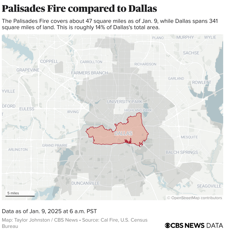 Maps show how Palisades Fire in L.A. compares in size to major U.S. cities