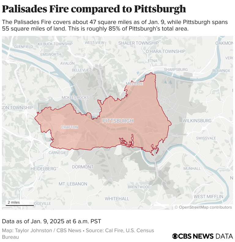 Maps show how Palisades Fire in L.A. compares in size to major U.S. cities