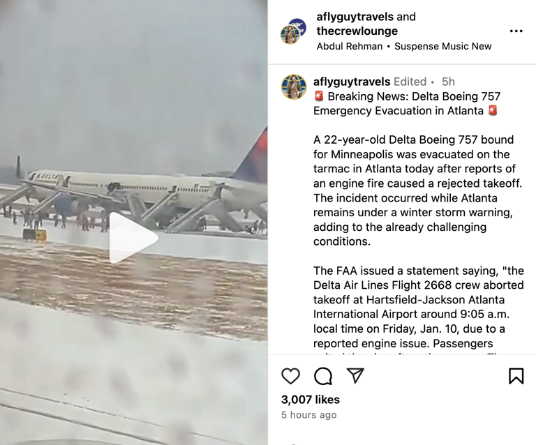 Delta Boeing 757 emergency evacuation in Atlanta