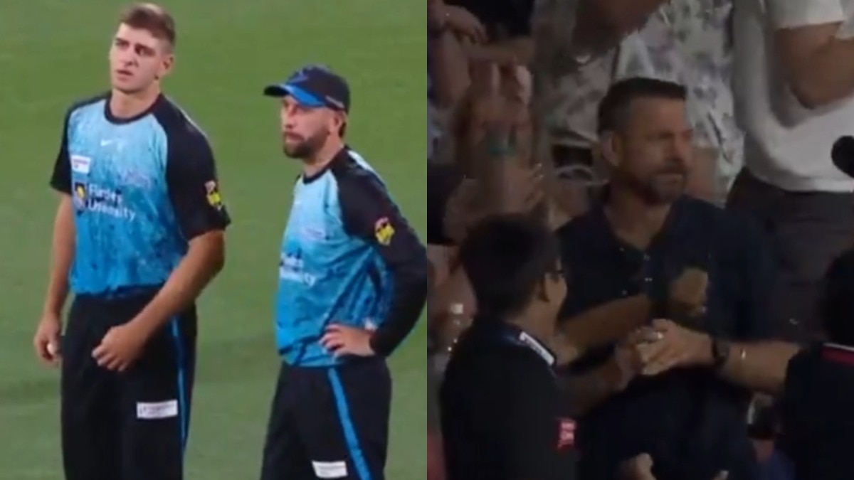 Watch: Liam Haskett's father catches six hit against his son during BBL ...