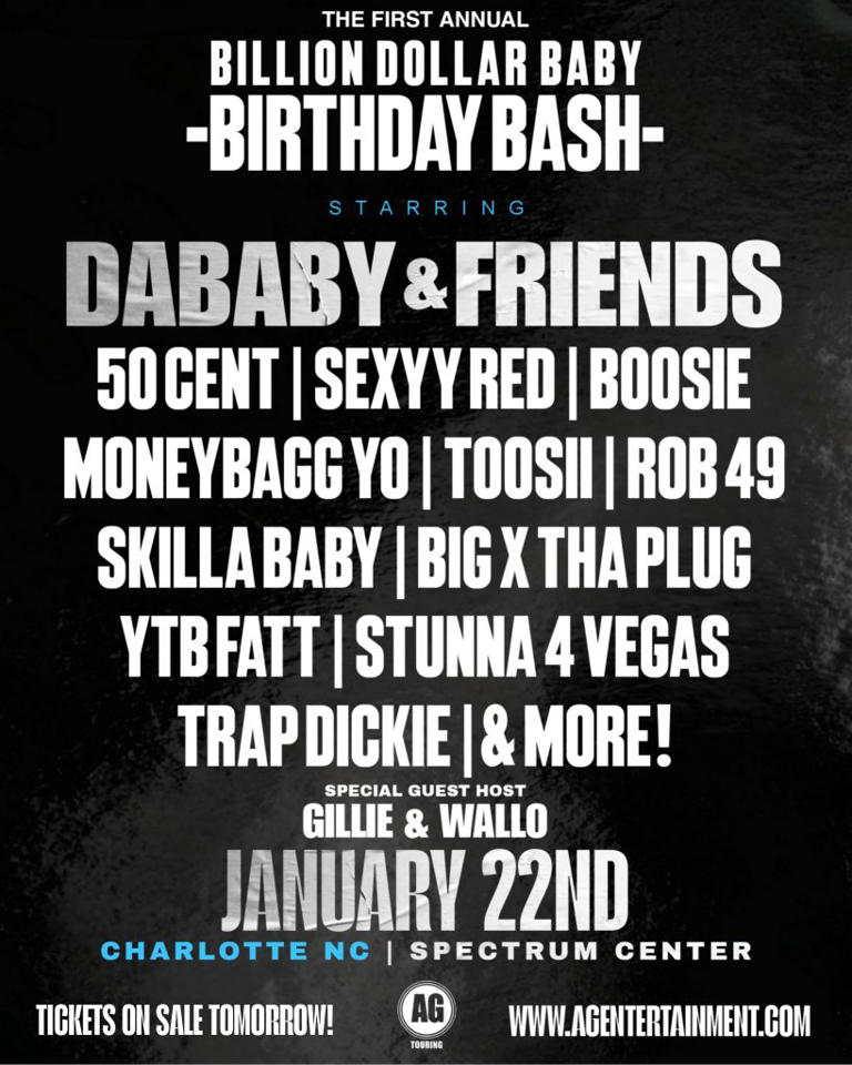 DaBaby to host his first annual Billion Dollar Baby Birthday Bash concert in Charlotte; 50 Cent ...